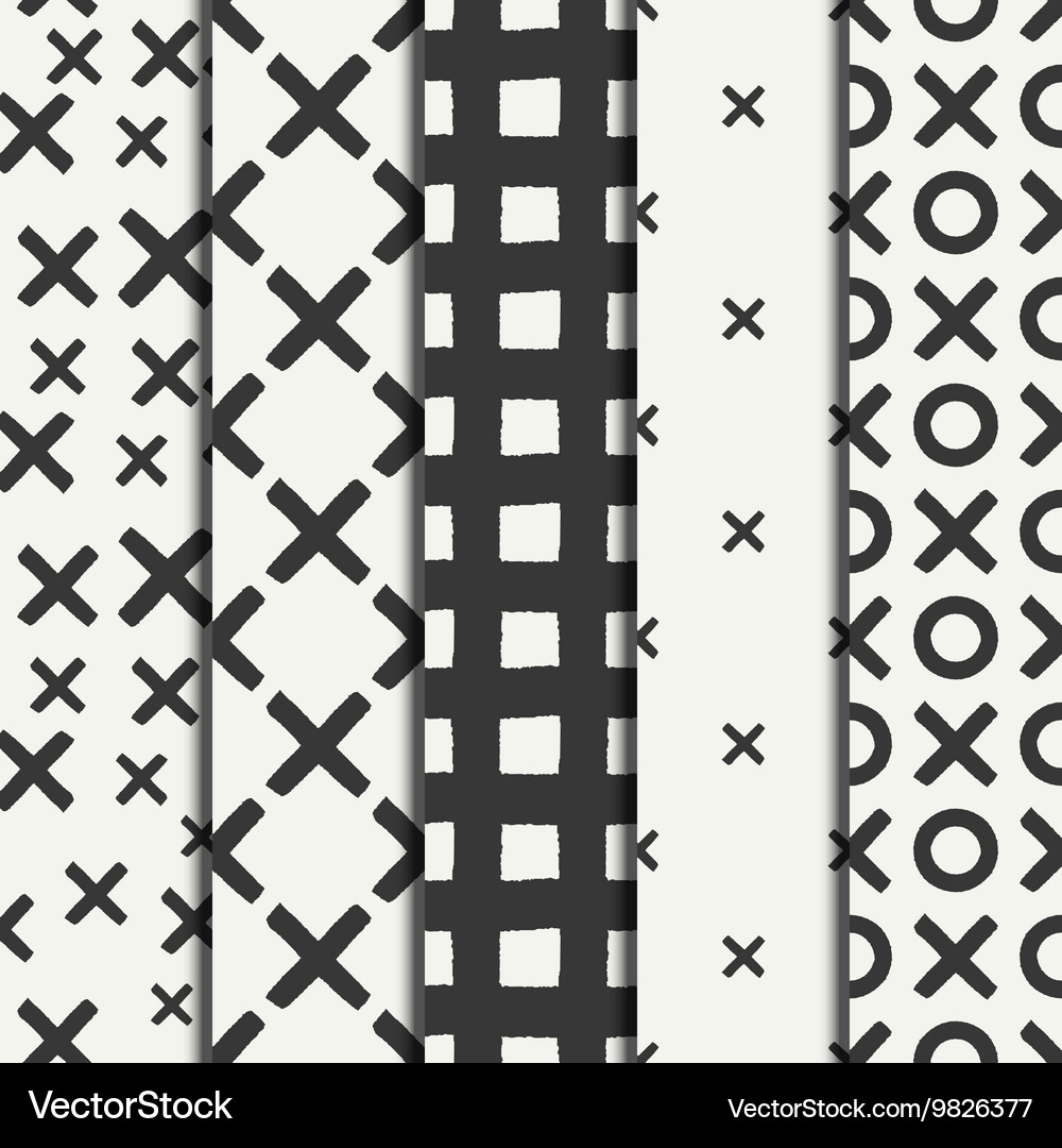 Set of hand drawn geometric seamless ink pattern Vector Image