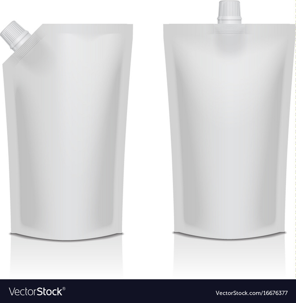 Set Of White Blank Plastic Doypack Stand Up Pouch Vector Image