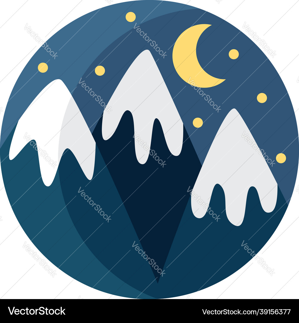 Snowy mountains at night icon on white background Vector Image