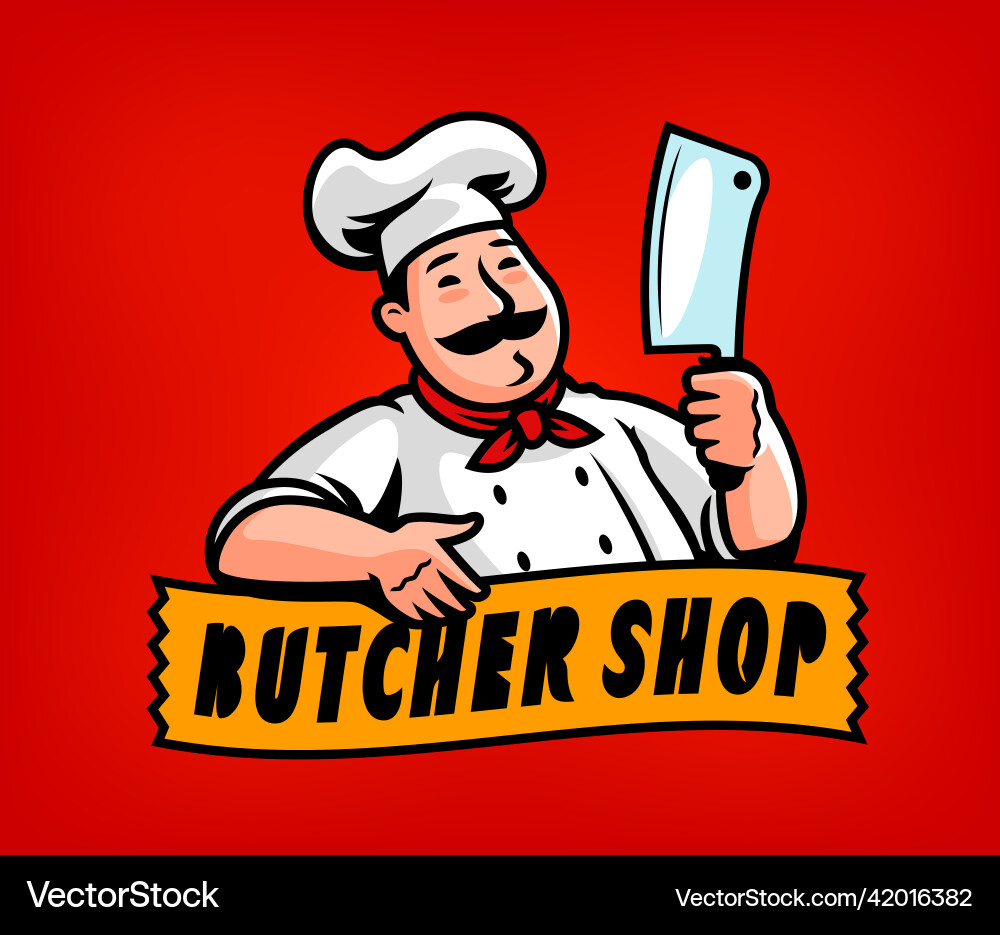 Chef with cleaver logo emblem for butcher shop Vector Image