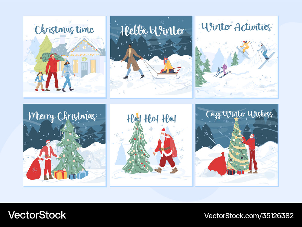 Flat cartoon characters happy holidays Royalty Free Vector