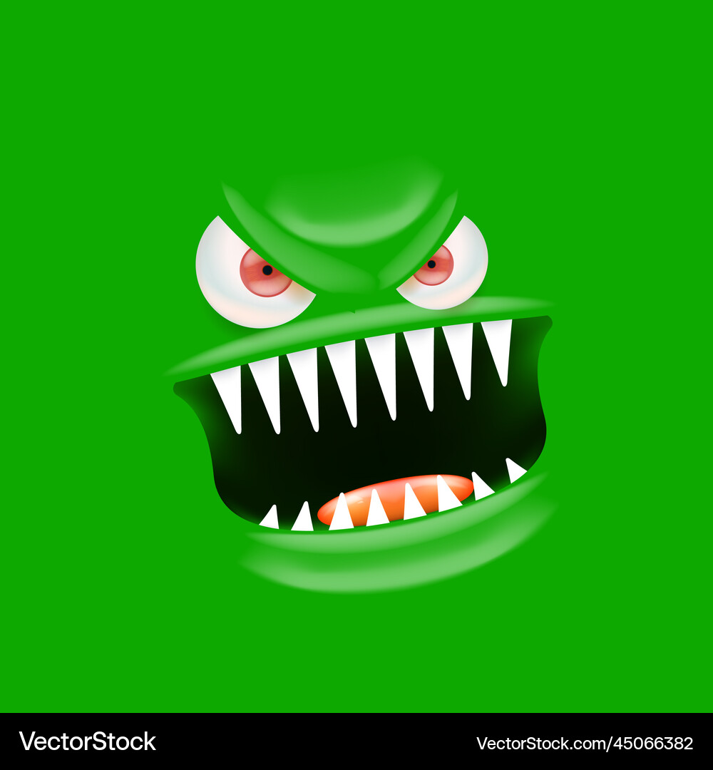 Funny angry green monster face with open Vector Image