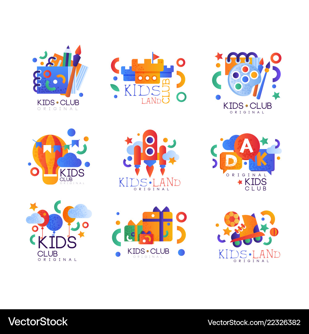 Kids club logo original set creative labels Vector Image