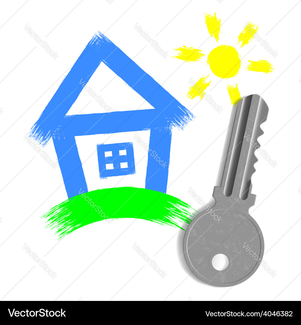 Painted house and key from the lock isolated Vector Image
