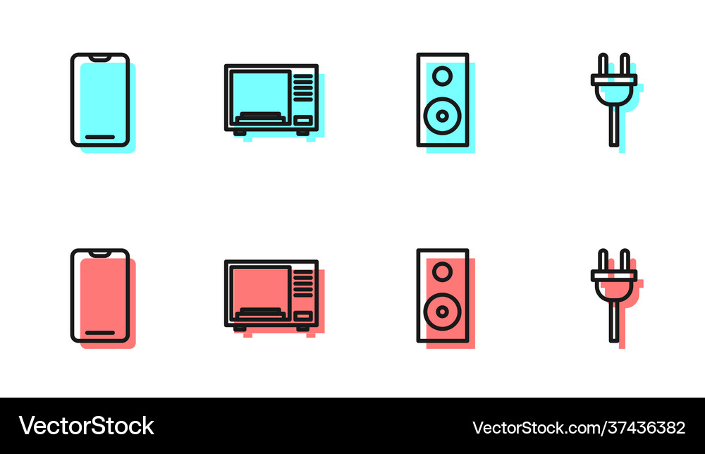 Set line stereo speaker smartphone mobile phone Vector Image
