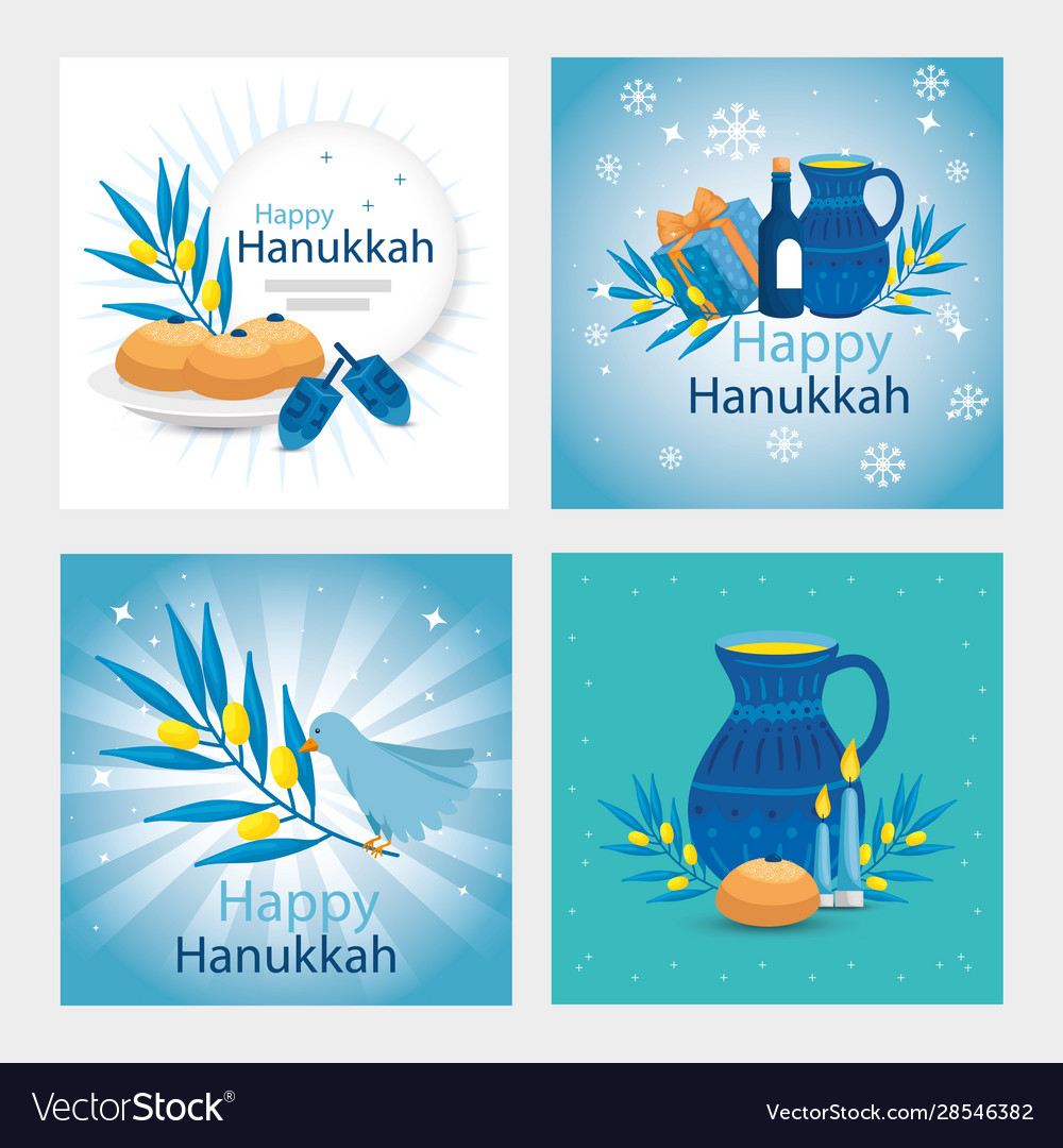 Set poster happy hanukkah with decoration Vector Image