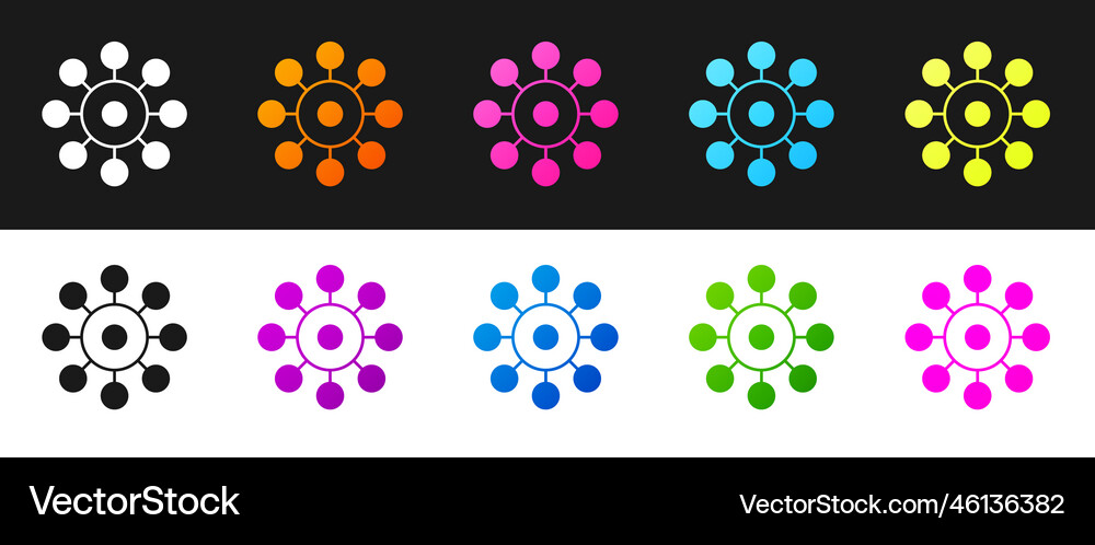 Set virus icon isolated on black and white Vector Image