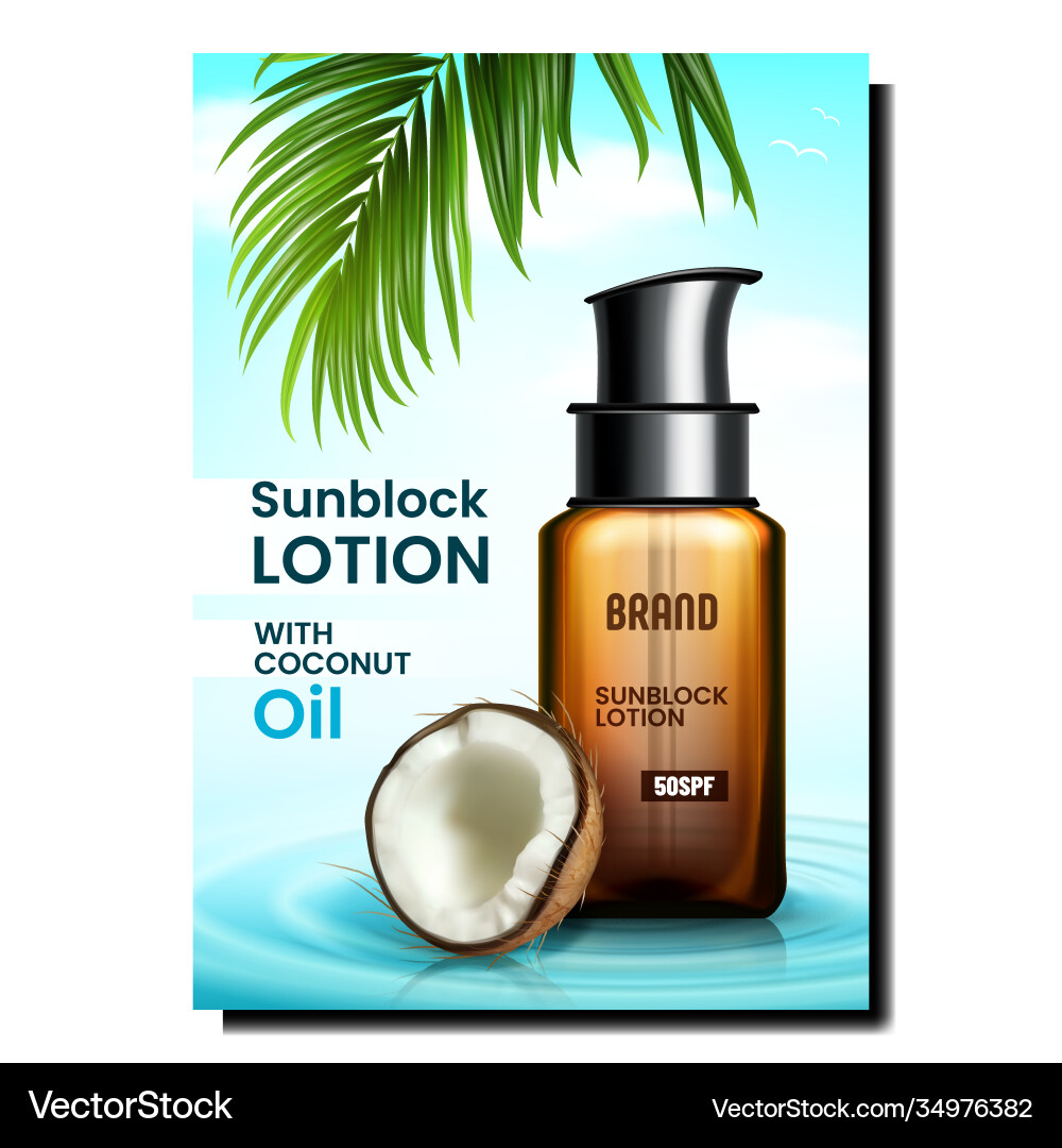 Sunblock lotion creative promotional banner Vector Image