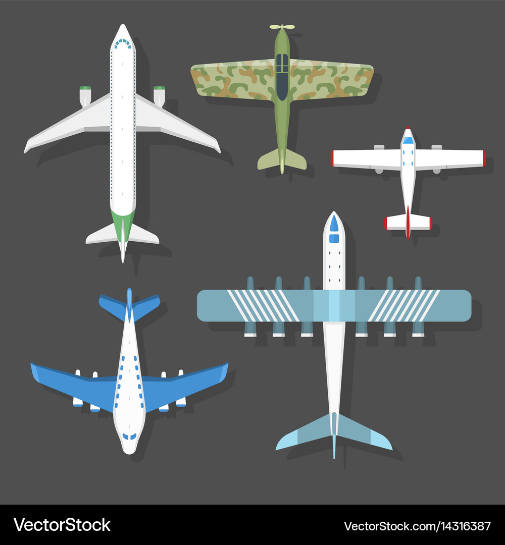 Airplane top view and aircraft Royalty Free Vector Image