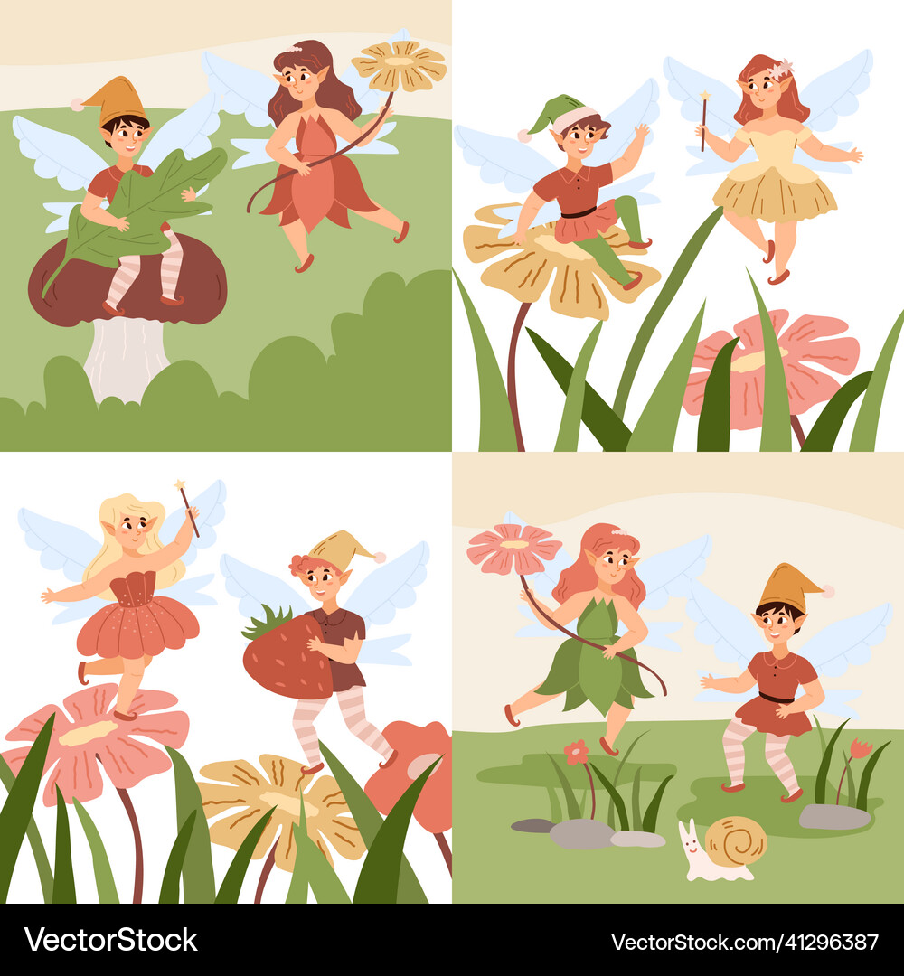 Banners or cards backdrops with cute pixies Vector Image