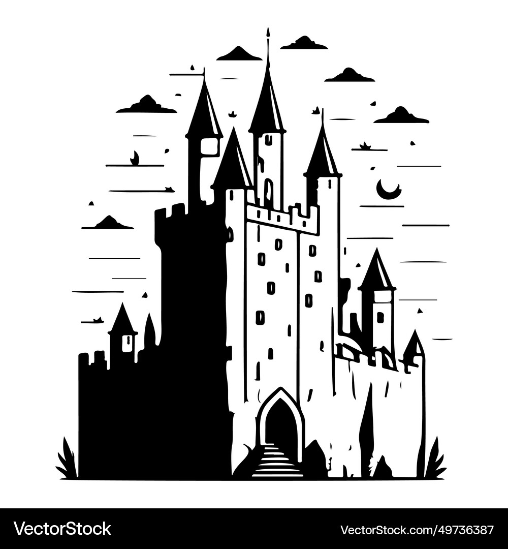 Building castle scary sketch hand draw Royalty Free Vector