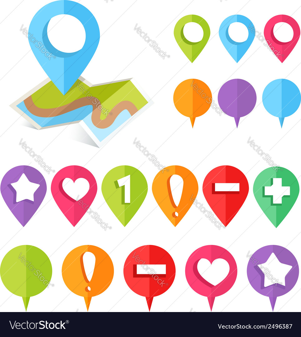 Colorful web buttons and map location pointers Vector Image