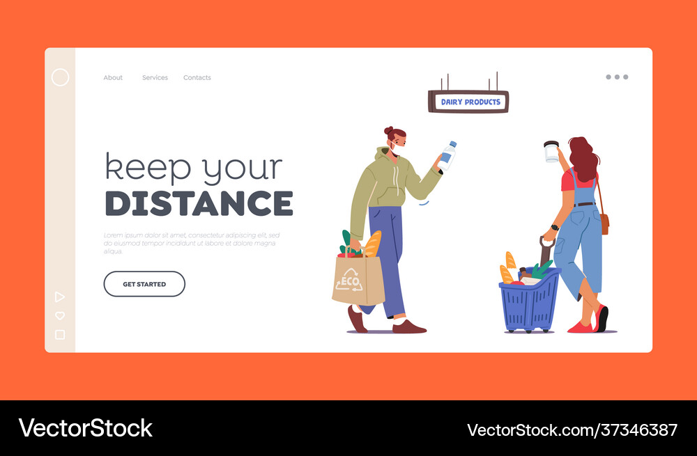 Keep distance landing page template people face Vector Image