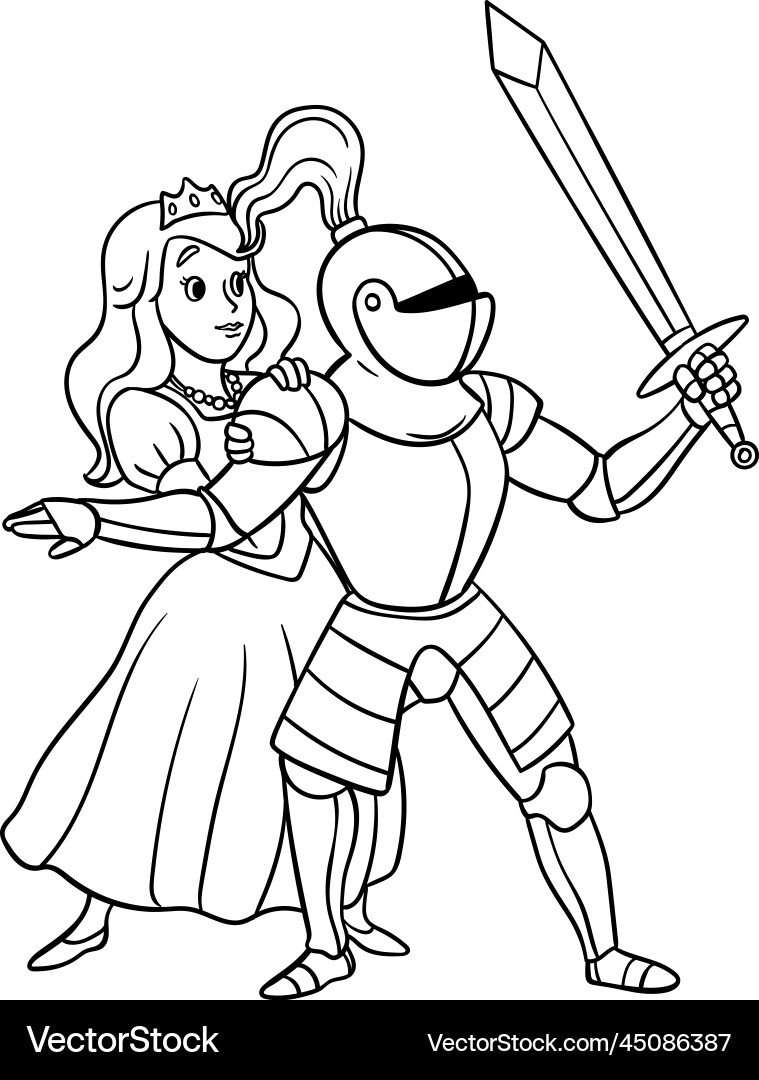 Knight protecting the princess isolated coloring Vector Image