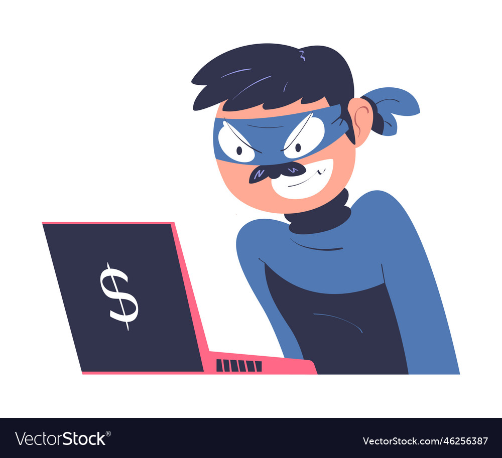 Masked cyber thief hacking computer and stealing Vector Image Masked cyber thief hacking computer and stealing Vector Image