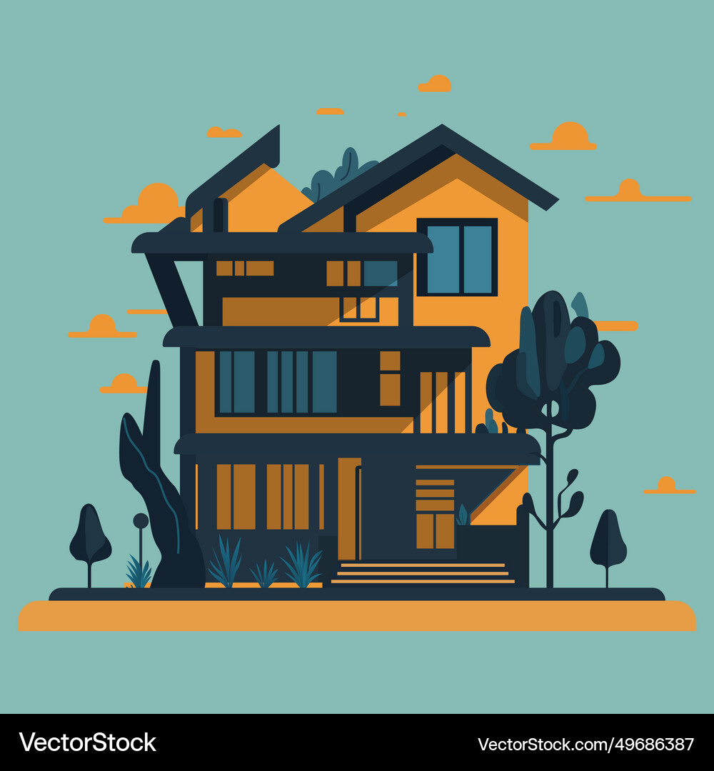Modern house clip art with surrounding trees Vector Image