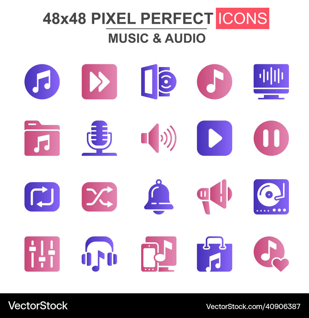 Music and audio glyph icon set Royalty Free Vector Image