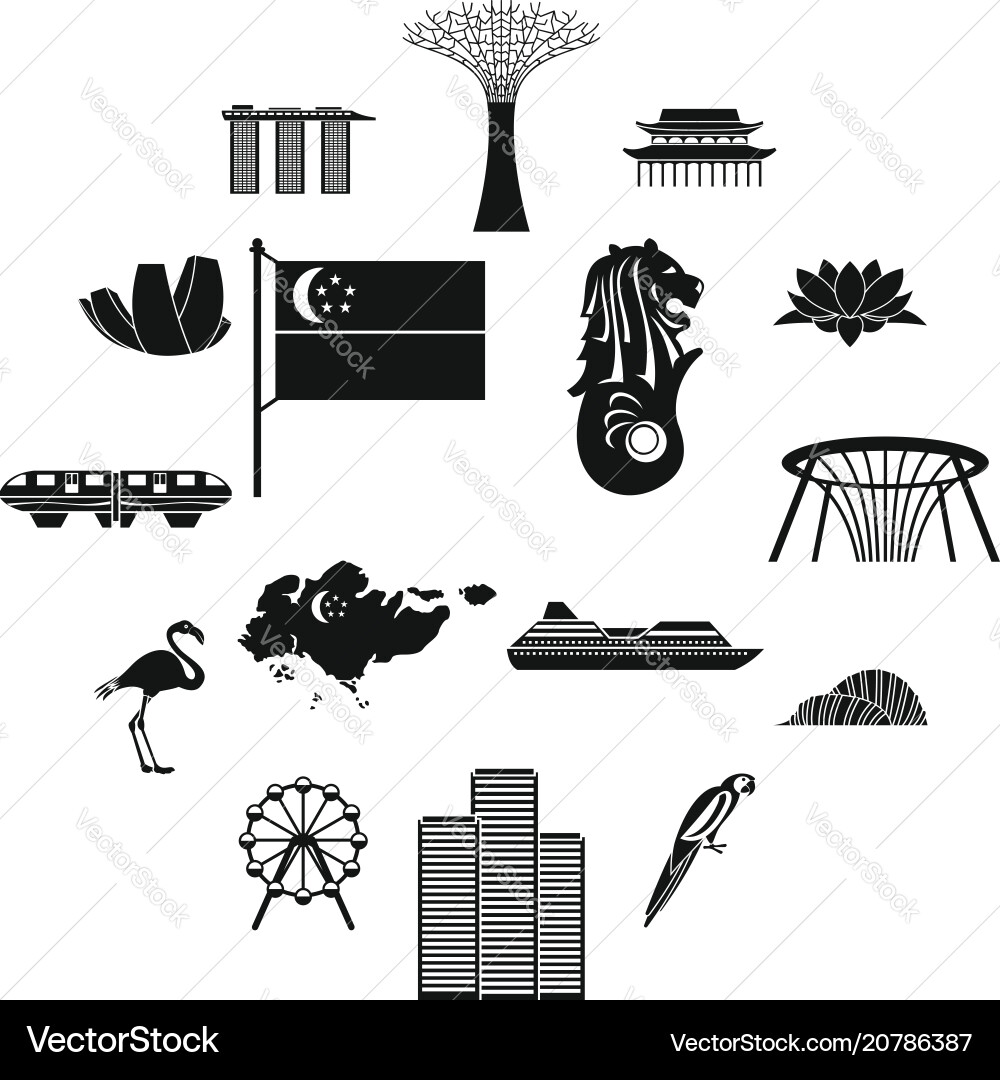Singapore icons set simple style Royalty Free Vector Image