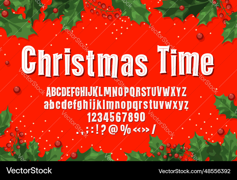 Christmas abc font winter holiday typeface Vector Image