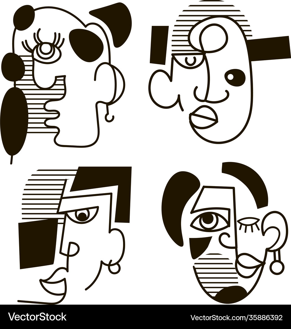 Hand drawing men face in abstract contemporary Vector Image