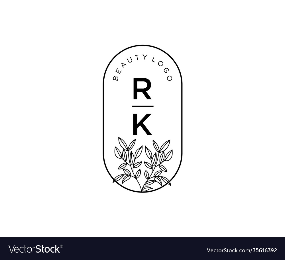 Initial rk letters beautiful floral feminine Vector Image