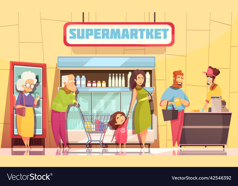 Queue people supermarket Royalty Free Vector Image