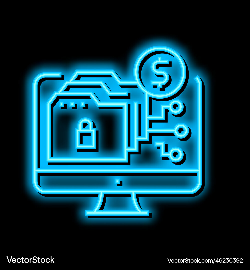 Ransomware cyber crime neon glow icon Royalty Free Vector