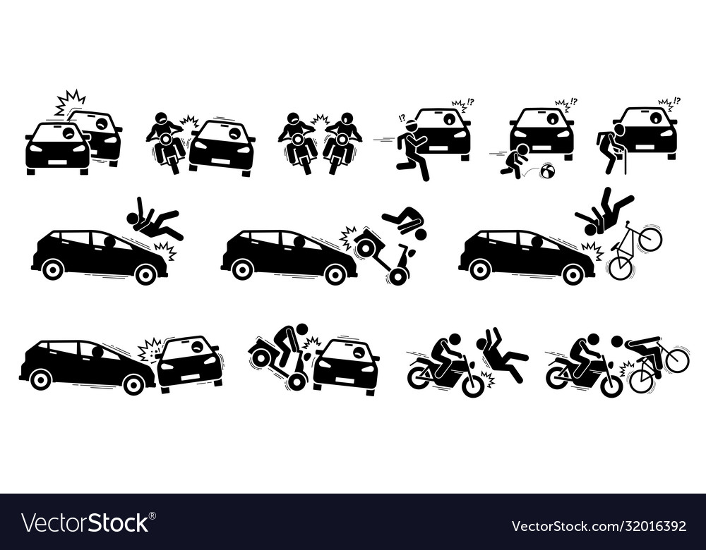 Road Accident And Car Crash Icons Artwork Vector Image 