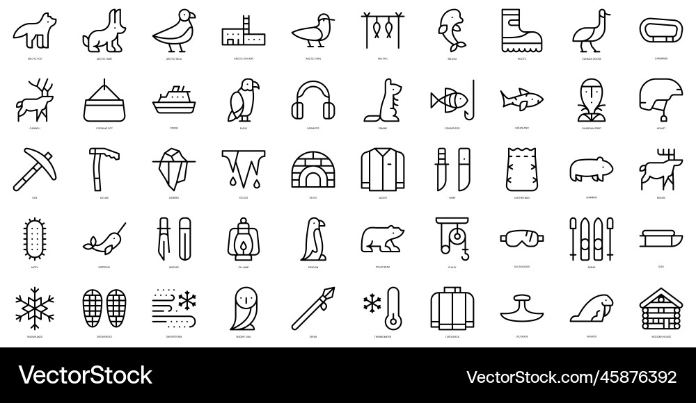 Set of thin line arctic icons Royalty Free Vector Image