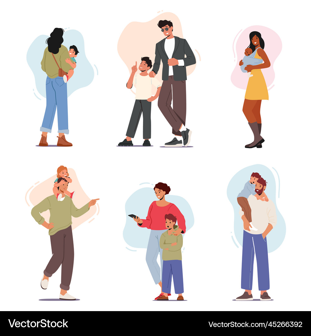 Set parents with children isolated on white Vector Image