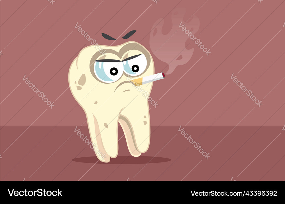 Yellow molar tooth smoking a cigarette cartoon Vector Image