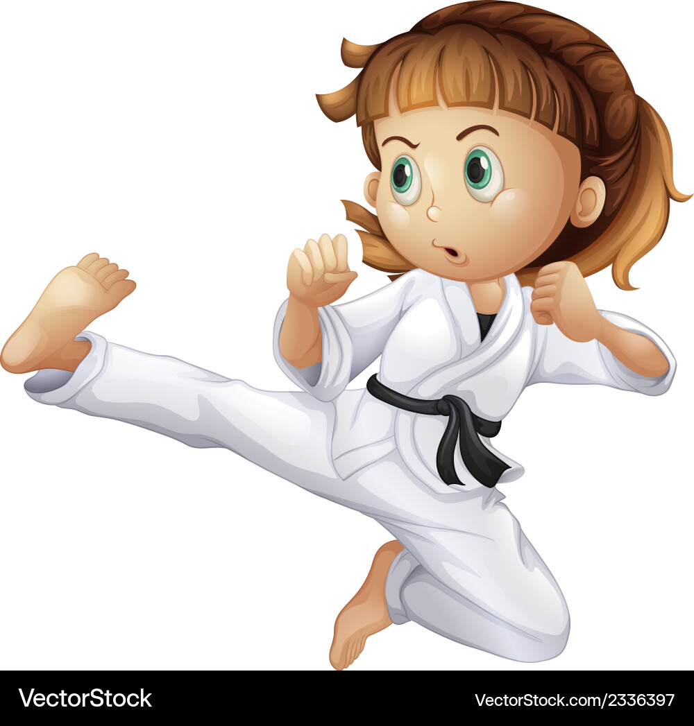 A brave young girl doing karate Royalty Free Vector Image