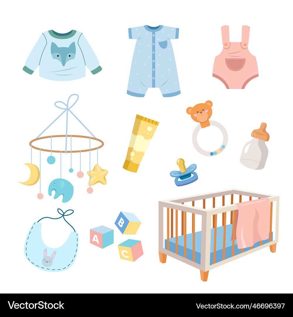 Accessories and clothes for newborns Royalty Free Vector