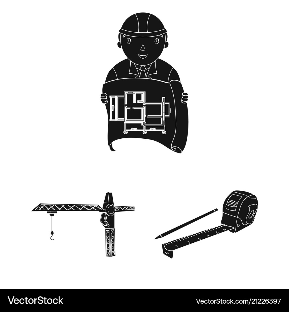 Architecture and construction black icons in set Vector Image