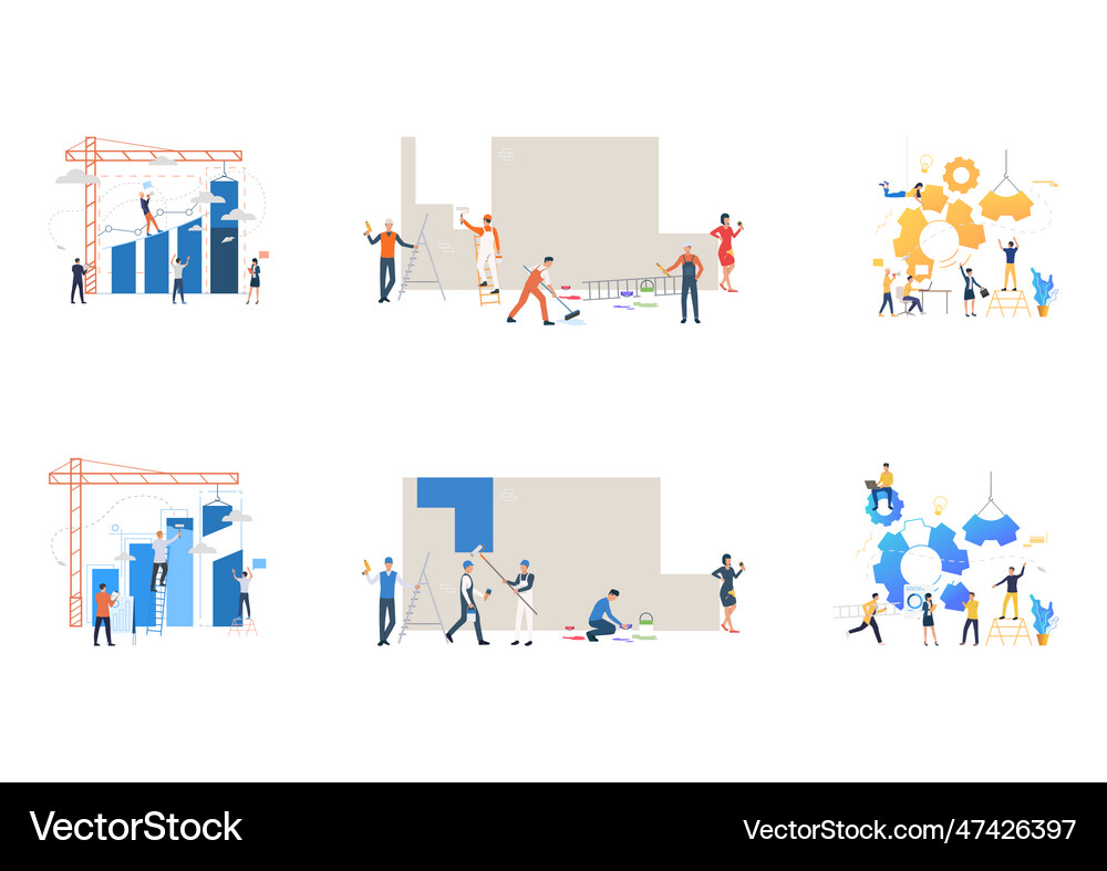 Collection of business teams constructing Vector Image