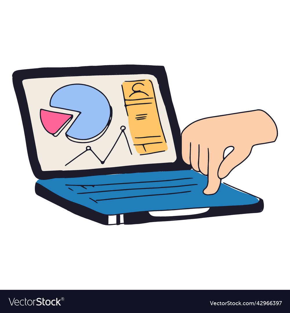Computer with charts semi flat Royalty Free Vector Image