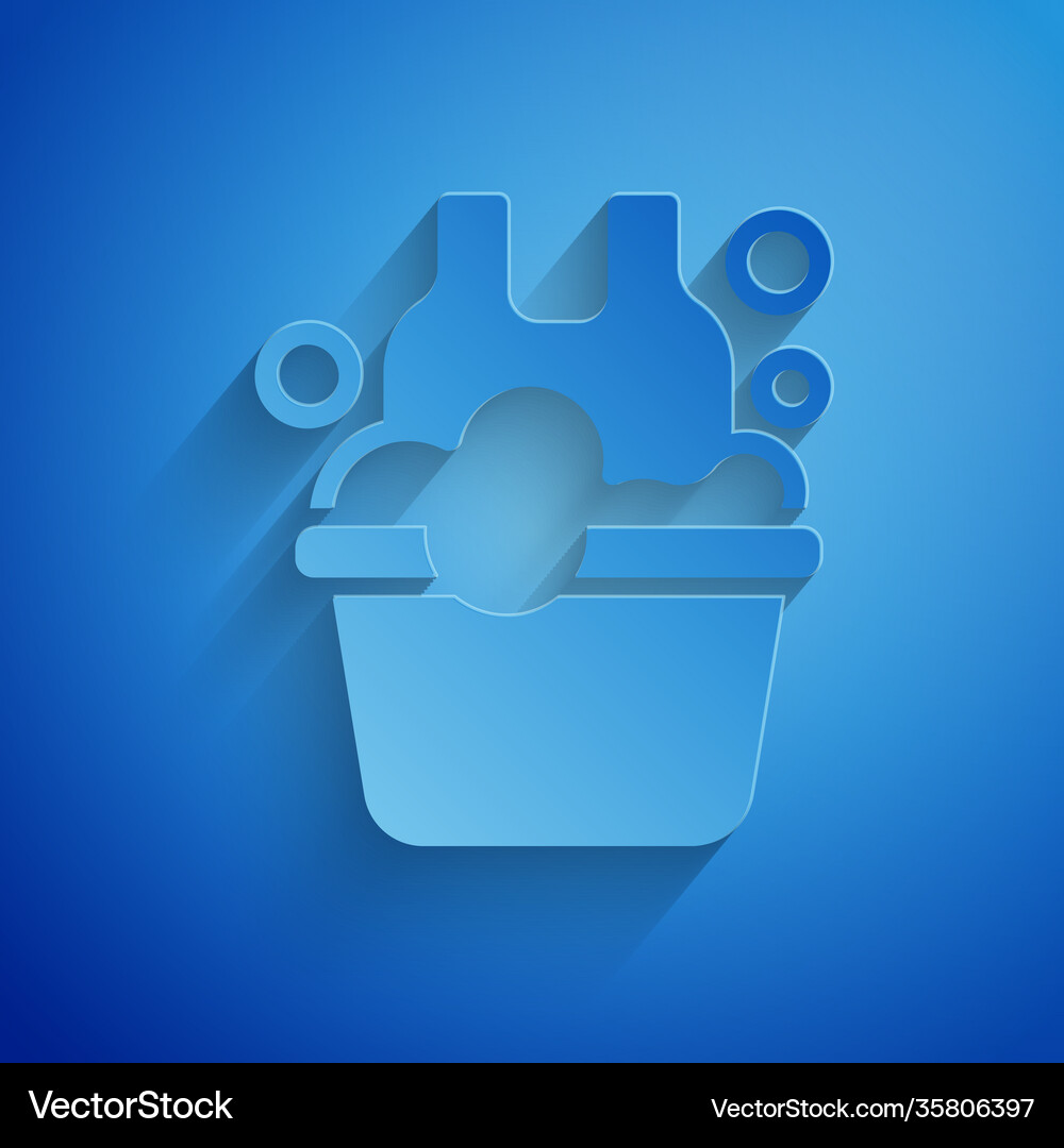 Paper cut plastic basin with soap suds icon Vector Image