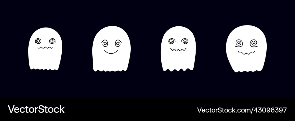 Set of ghosts with scary smiling faces Royalty Free Vector