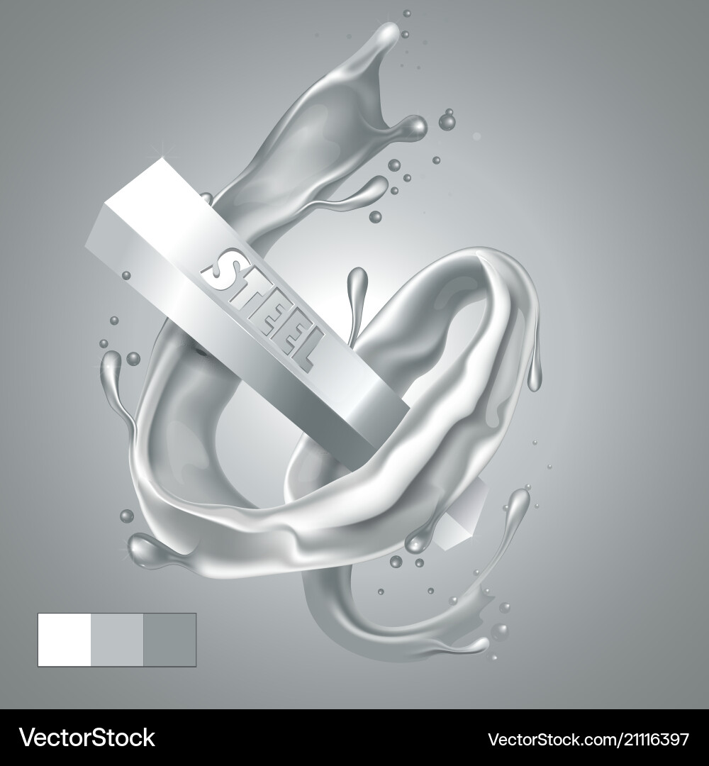 Splash steel around bar realistic 3d image Vector Image