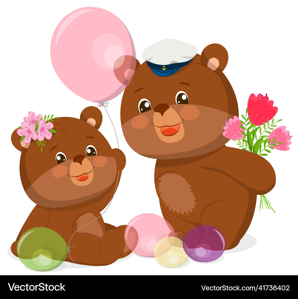 A cute cartoon teddy bear in captain s cap Vector Image