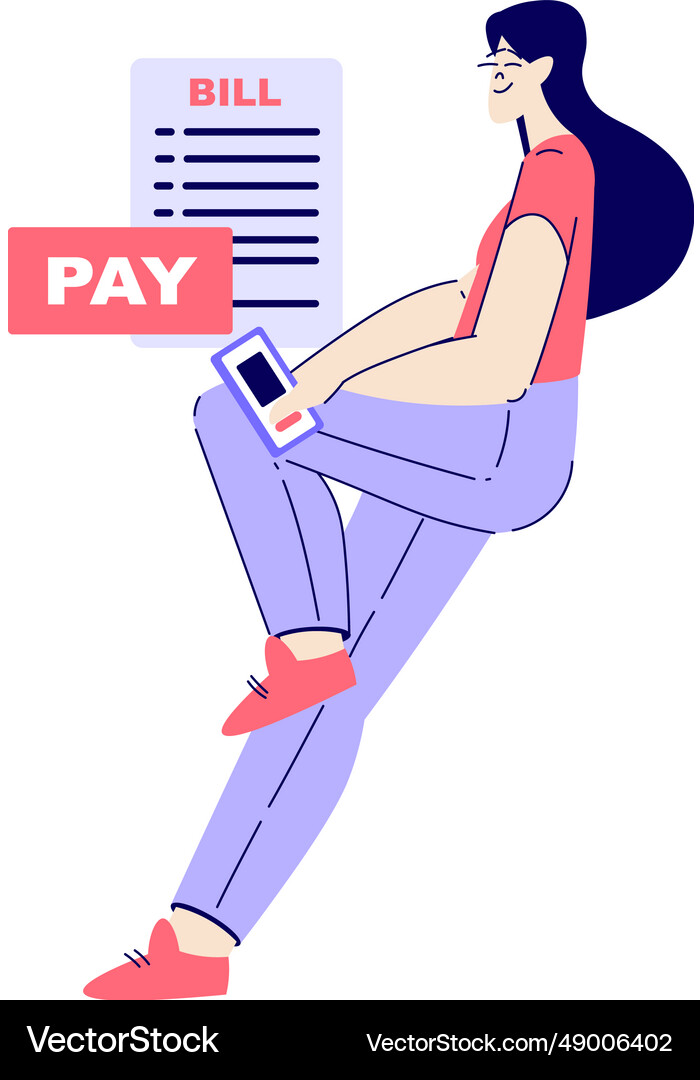 Bill pay with woman character with smartphone use Vector Image
