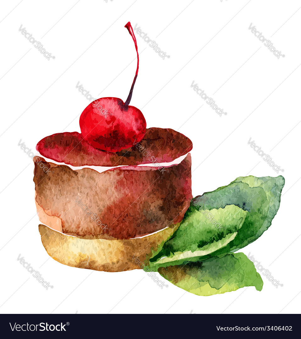 Cake with cherry Royalty Free Vector Image - VectorStock