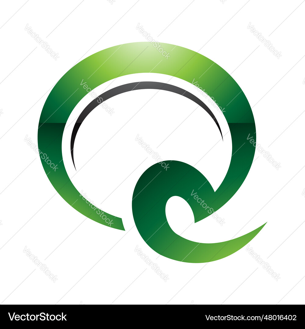 Green and black glossy hook shaped letter q icon Vector Image