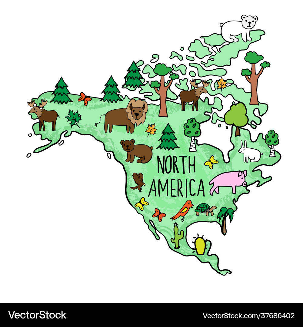Hand drawn map north america continent usual Vector Image
