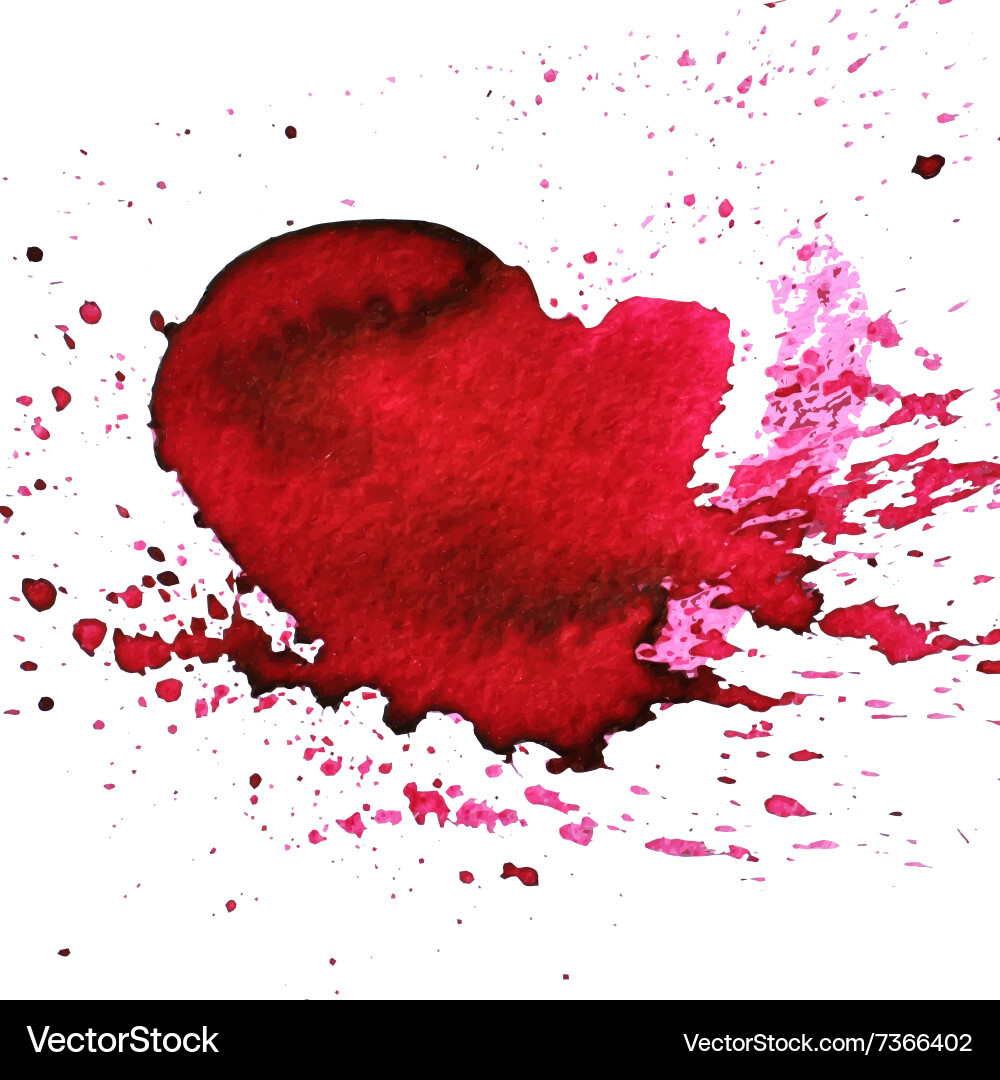 Hand-drawn watercolour red heart with splatter Vector Image