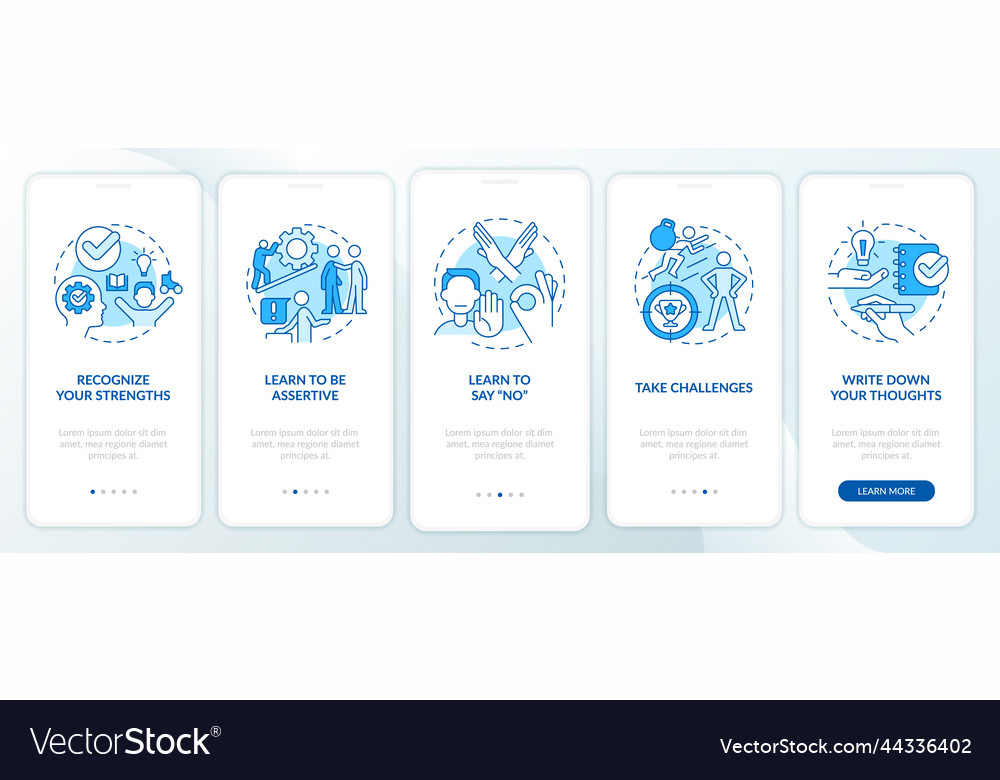 Improving self esteem ways blue onboarding mobile Vector Image Improving self esteem ways blue onboarding mobile Vector Image