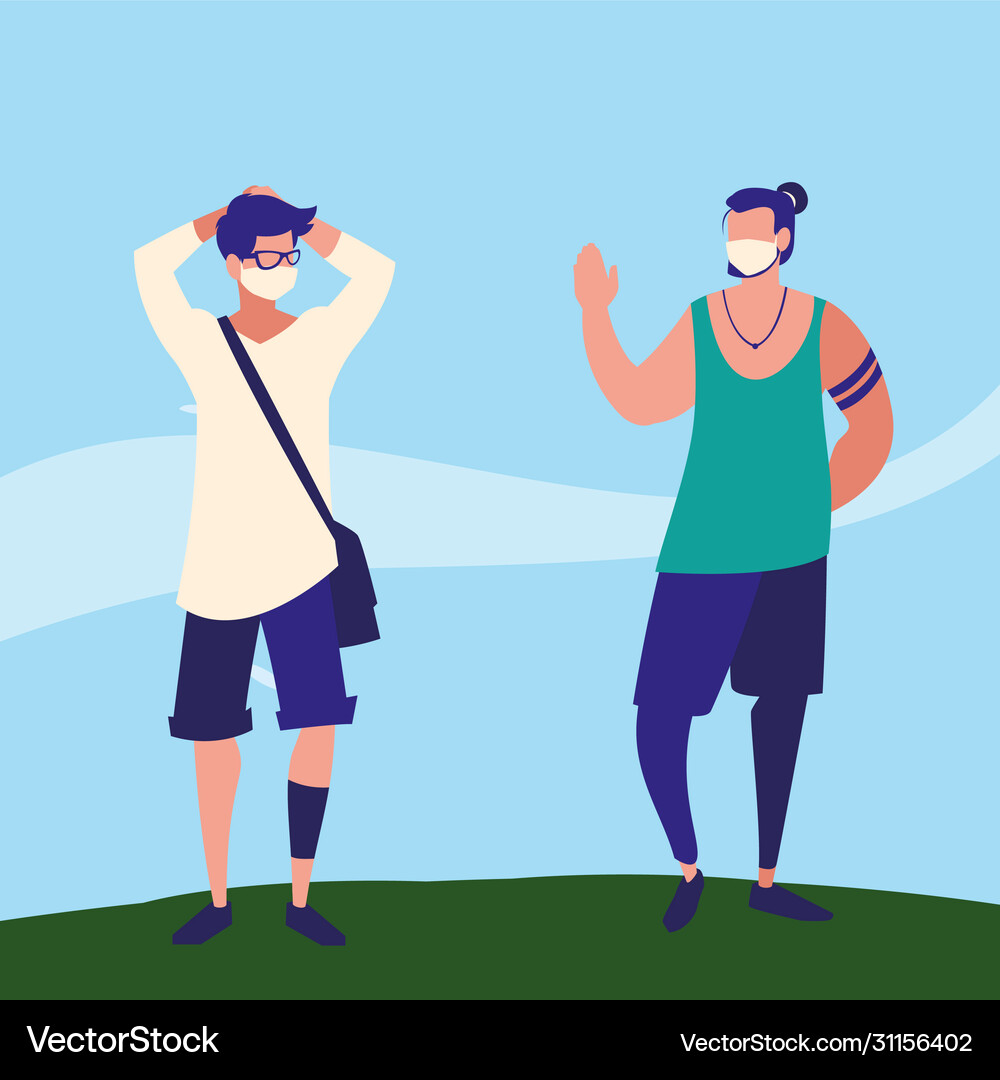 Men avatars with masks outside design Royalty Free Vector