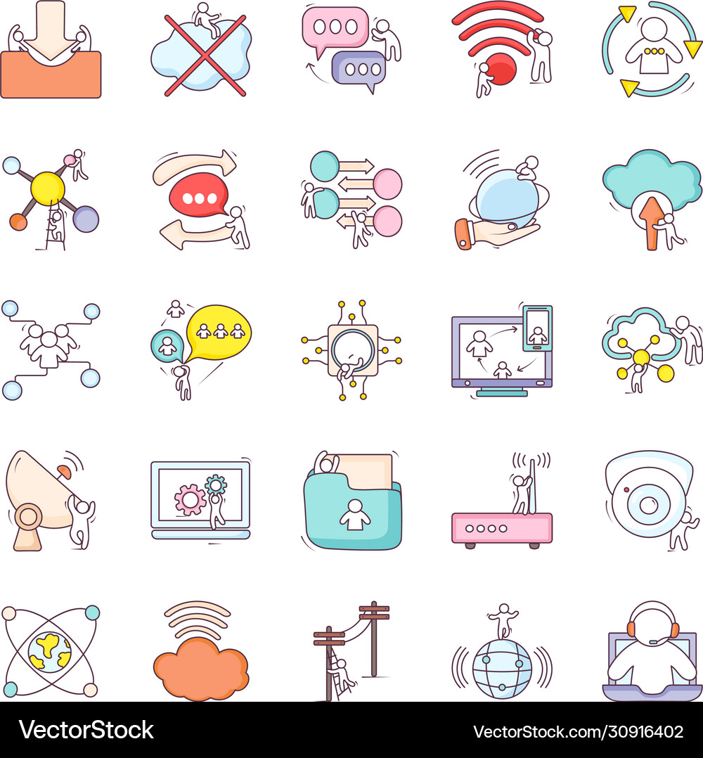 Online network doodle pack Royalty Free Vector Image