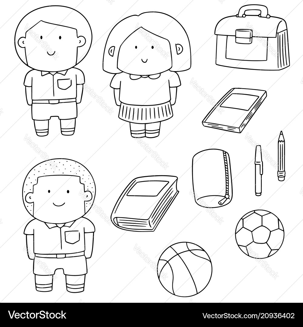 Set of student and stationary Royalty Free Vector Image