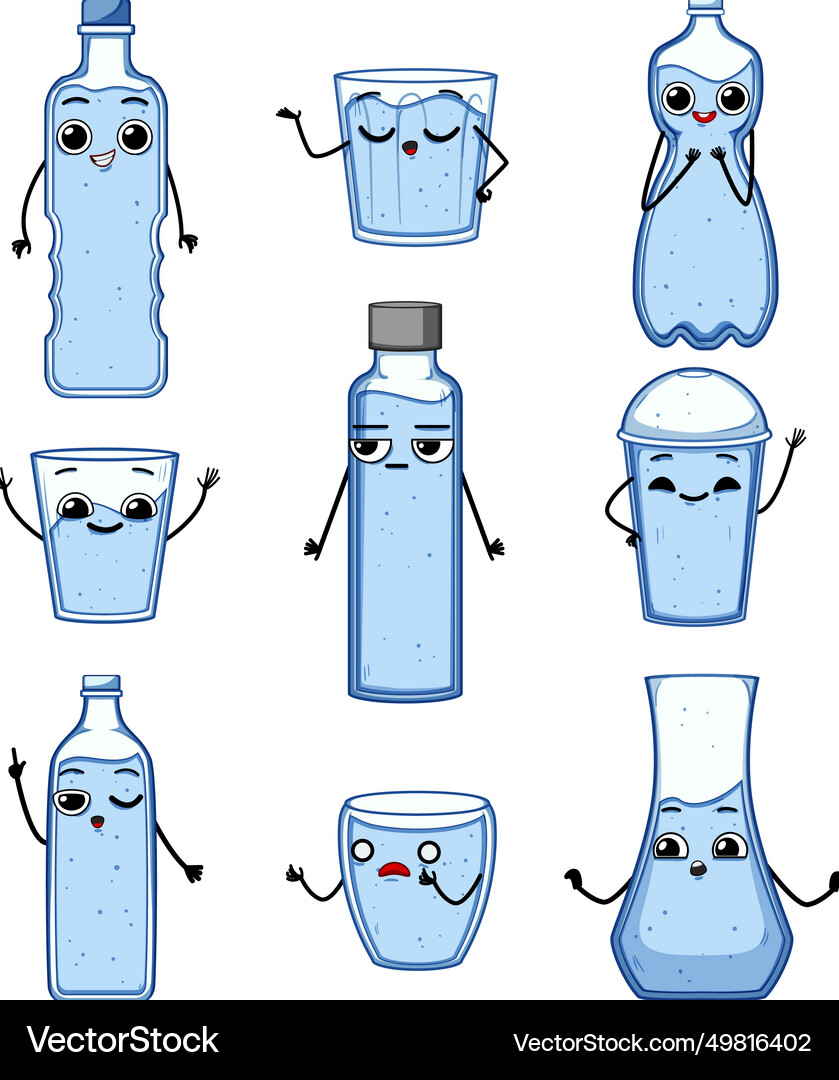 Water eco character set cartoon Royalty Free Vector Image